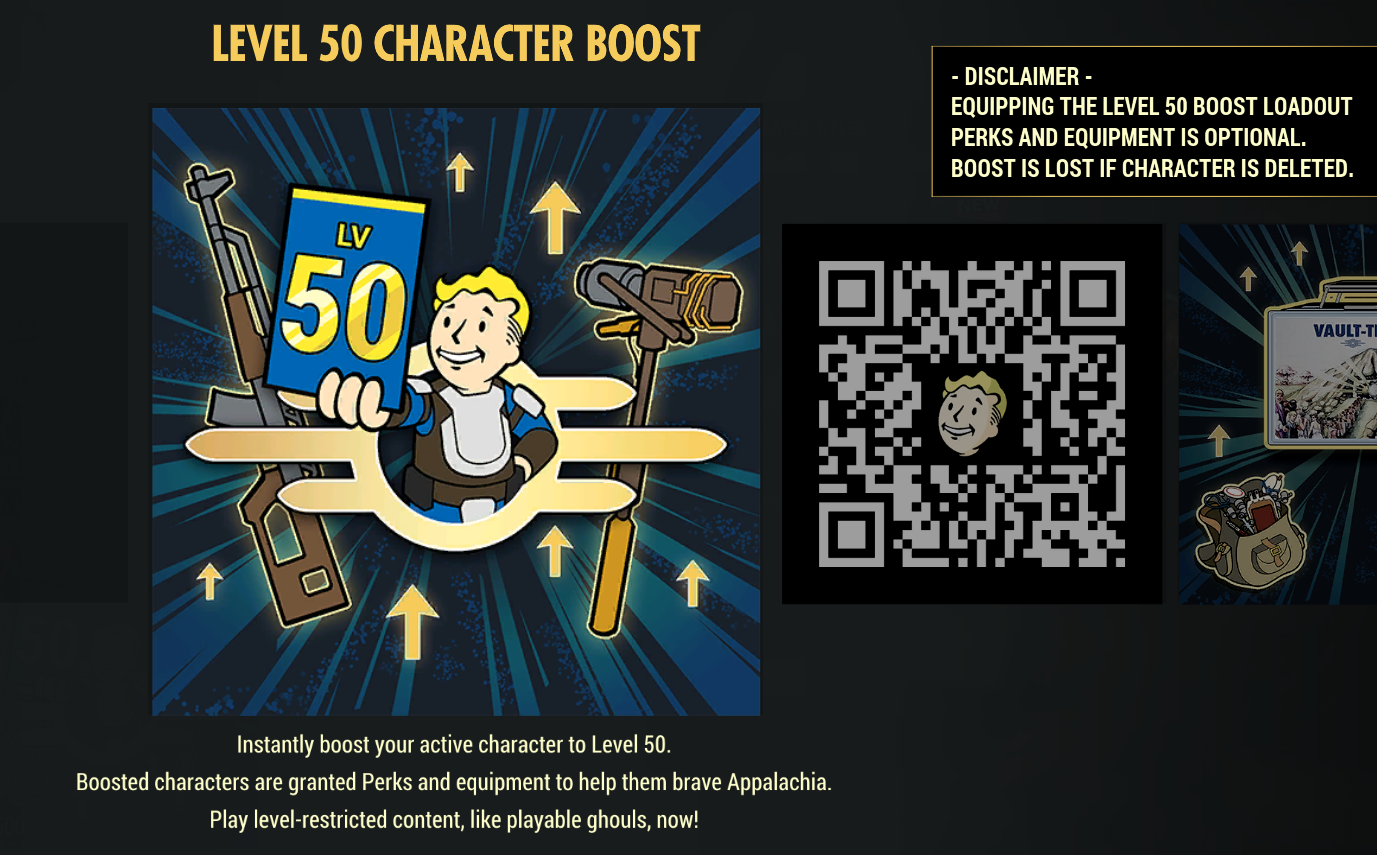 What is the Level 50 Character Boost for Fallout 76? - Bethesda Support