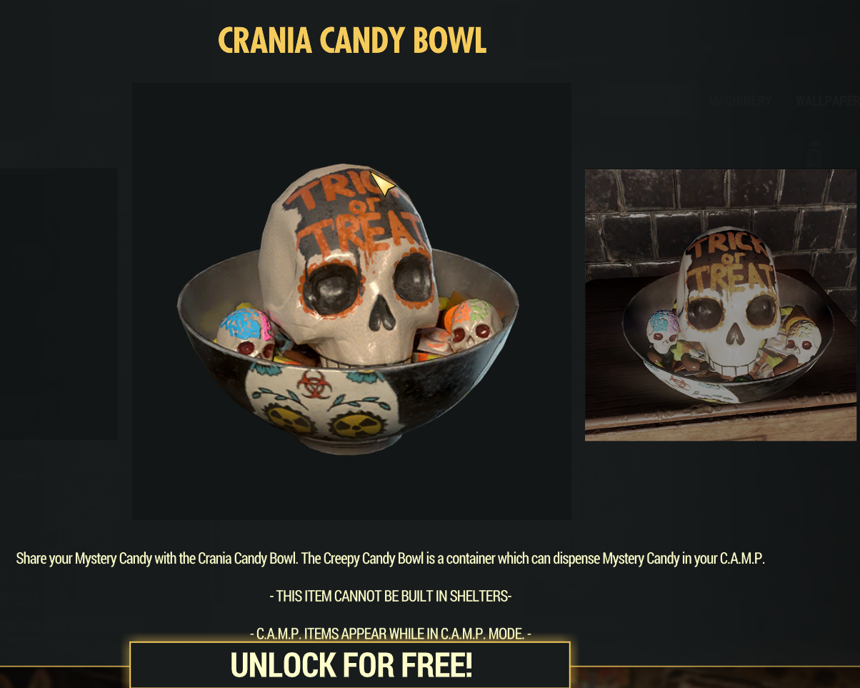 Candy Bowls - Halloween Event C.A.M.P. Item - Fallout 76 - Bethesda Support